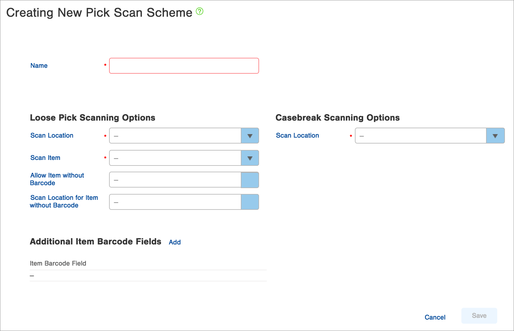Create a Pick Scan Scheme